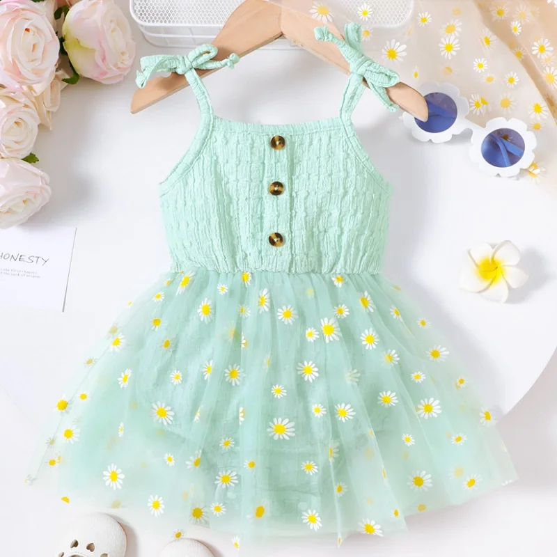 Toddler-Children-s-Lace-Up-Bow-Small-Daisy-Chiffon-Bodysuit-Suitable ...