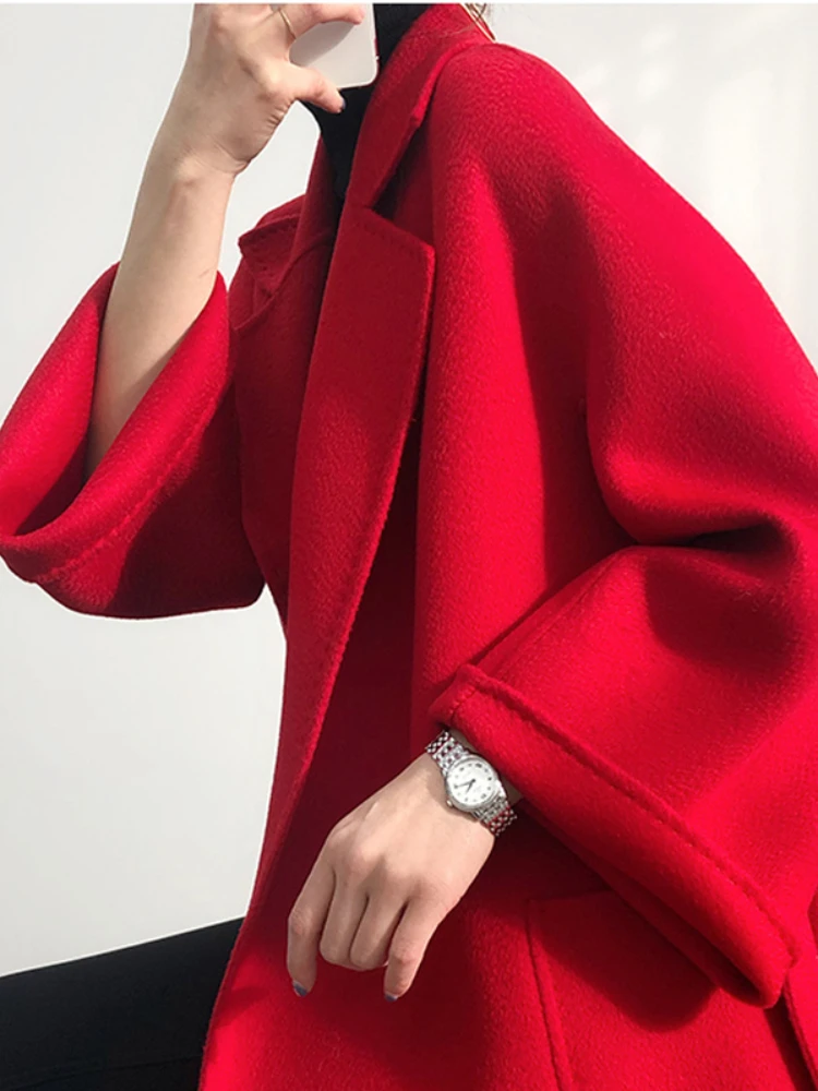 High-end-Handmade-Red-Water-Ripple-Double-sided-Cashmere-Coat-Women ...