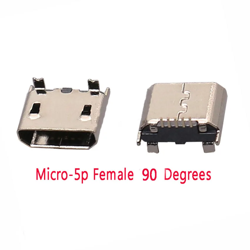 5-100pcs Micro 5 Pin Connector Female Socket Usb 5p 90 180 Degree ...