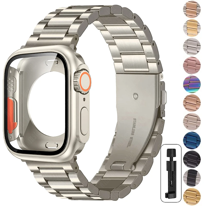 Change-to-Ultra-Case-Band-For-Apple-Watch-44mm-45mm-Metal-Stainless ...