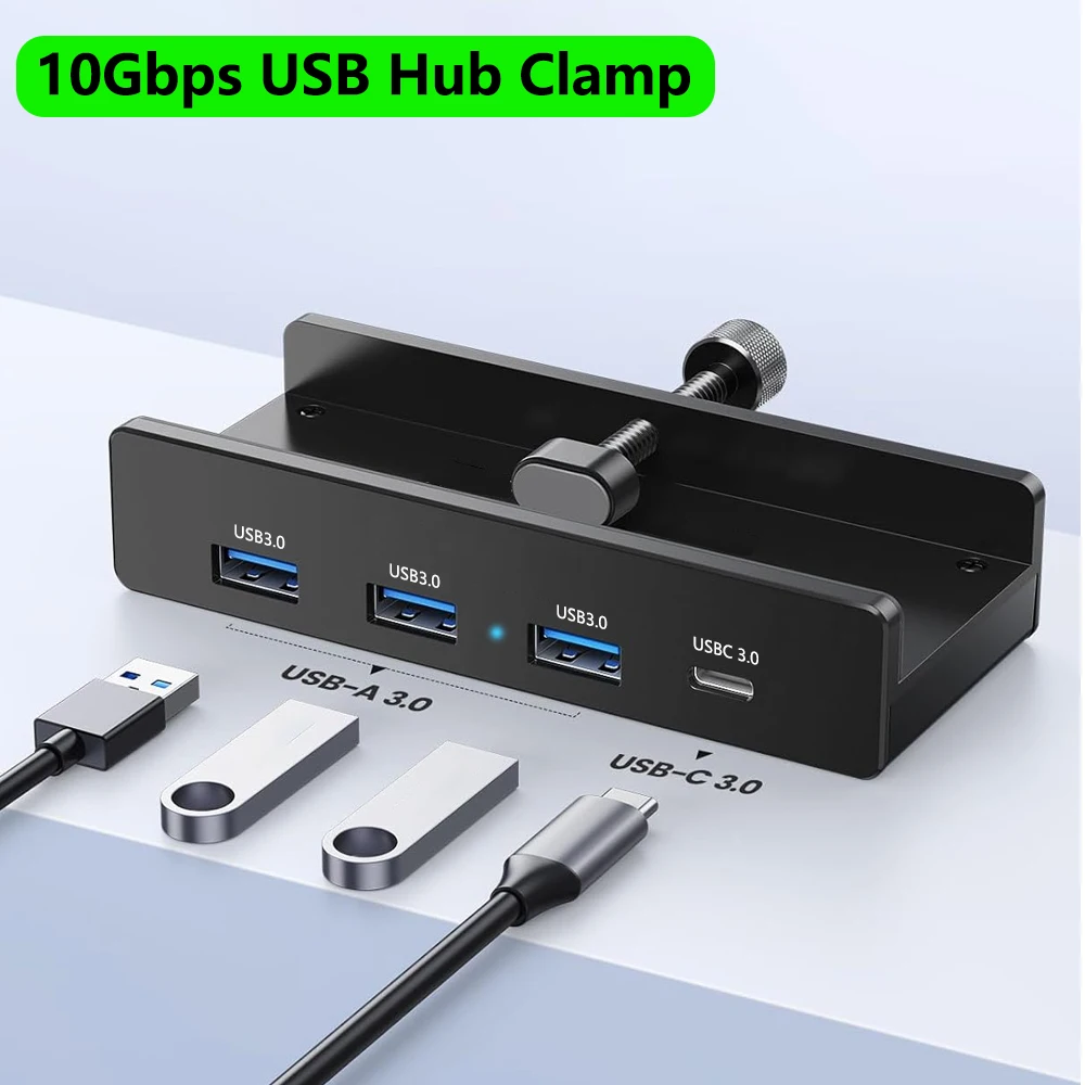 USB HUB3.0 4-Port Clip Model with Power Adapter for MAC, OS, PC High ...
