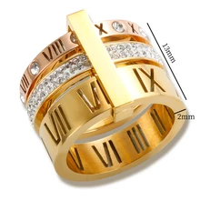Three Layers Roman Numerals Ring for Women Luxury Stainless Steel Rotatable Crystal Finger Rings ...