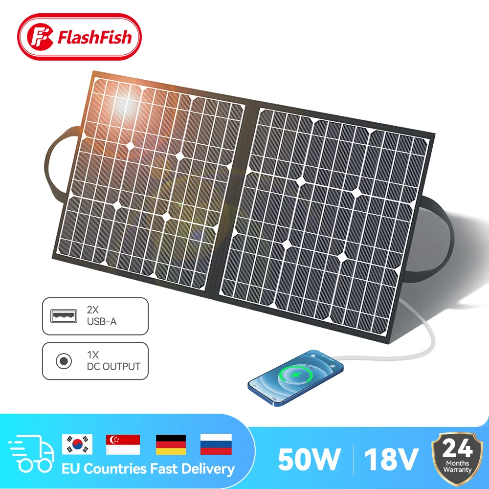 Flashfish-Solar-Panel-50W-Solar-Charger-Foldable-5V-USB-18V-DC-Solar ...