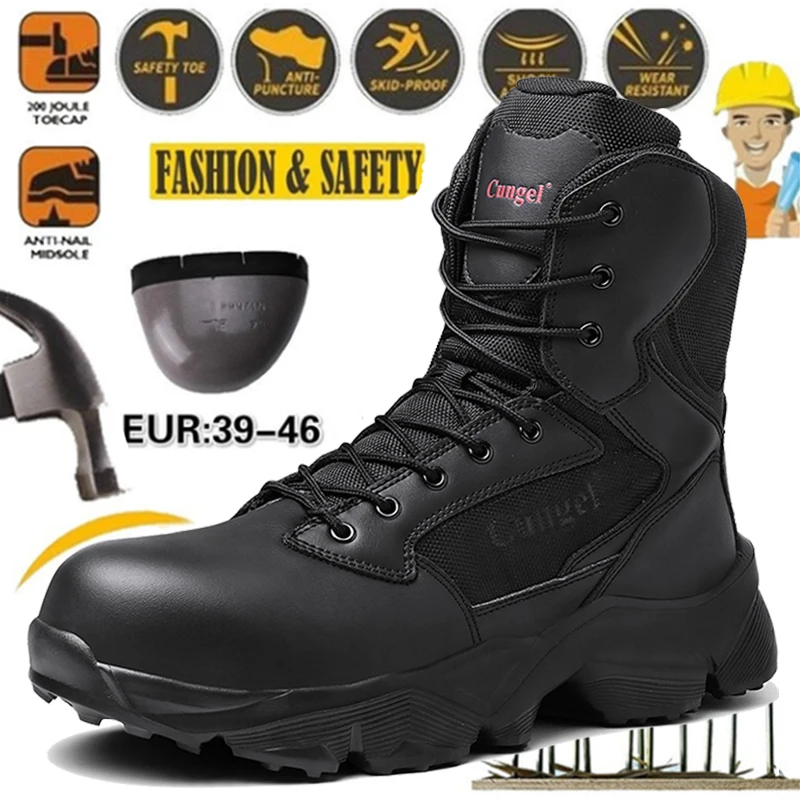 Military Hiking Boots Tactical Safety Boots Anti Smash Stab Labor ...