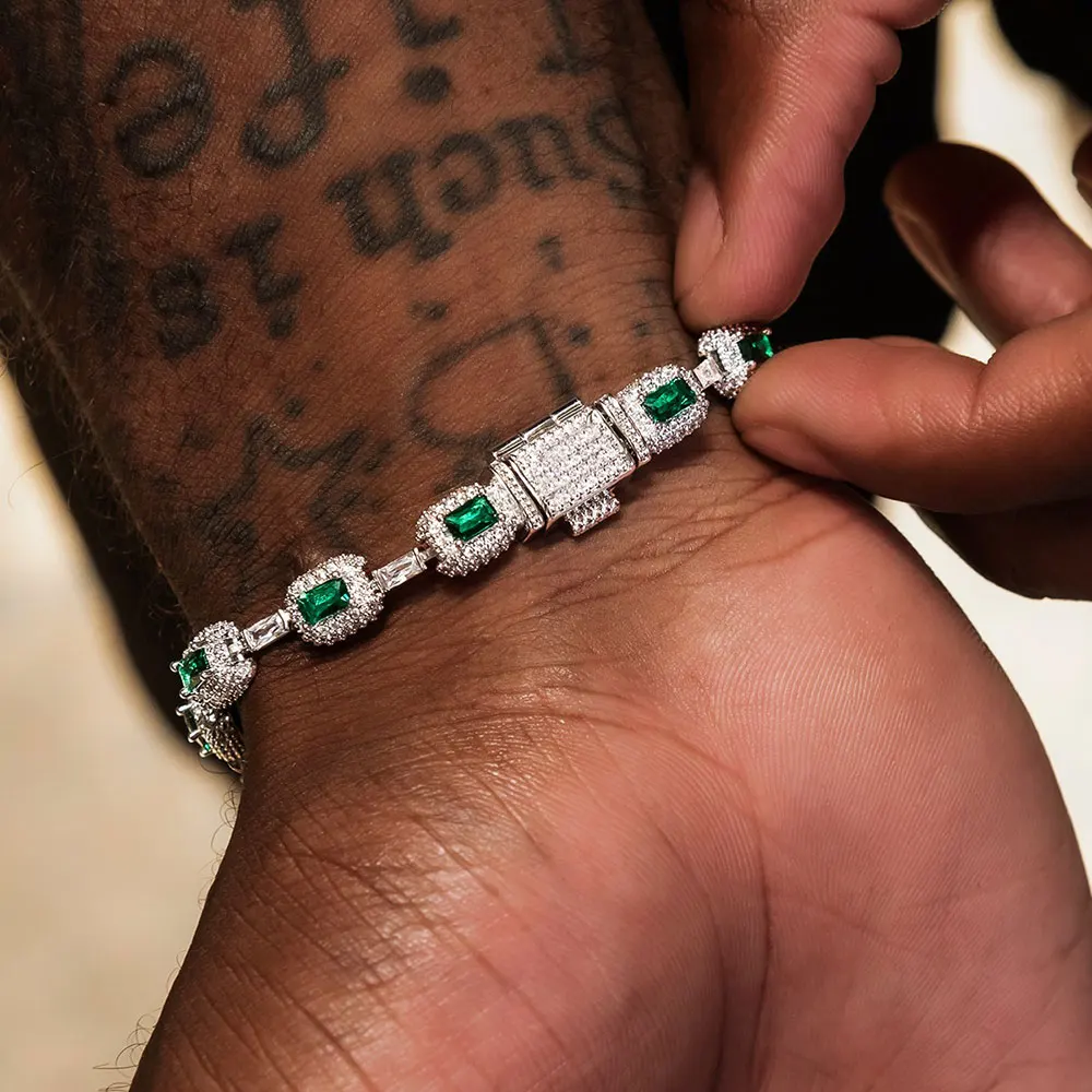 ESKEEM-Fashion-Jewelry-Iced-Emerald-Cushion-Cut-Diamond-Bracelet-White ...