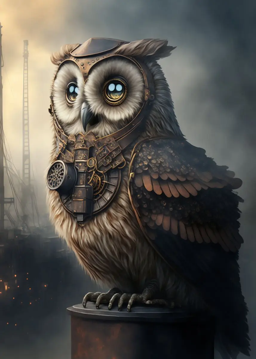Steampunk Owl Painting