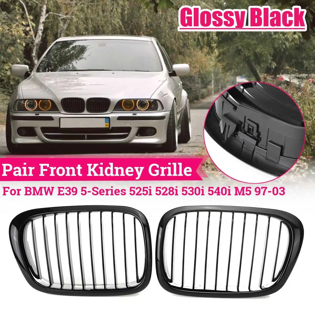 Black-M5-E39-Racing-Grills-2pcs-Car-Front-Bumper-Kidney-Grille-Grill ...