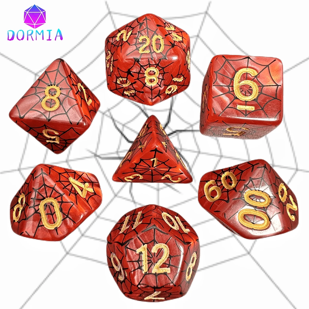 Polyhedral DND Dice Set Spider Web Board Game Dice for D&D Role Playing ...