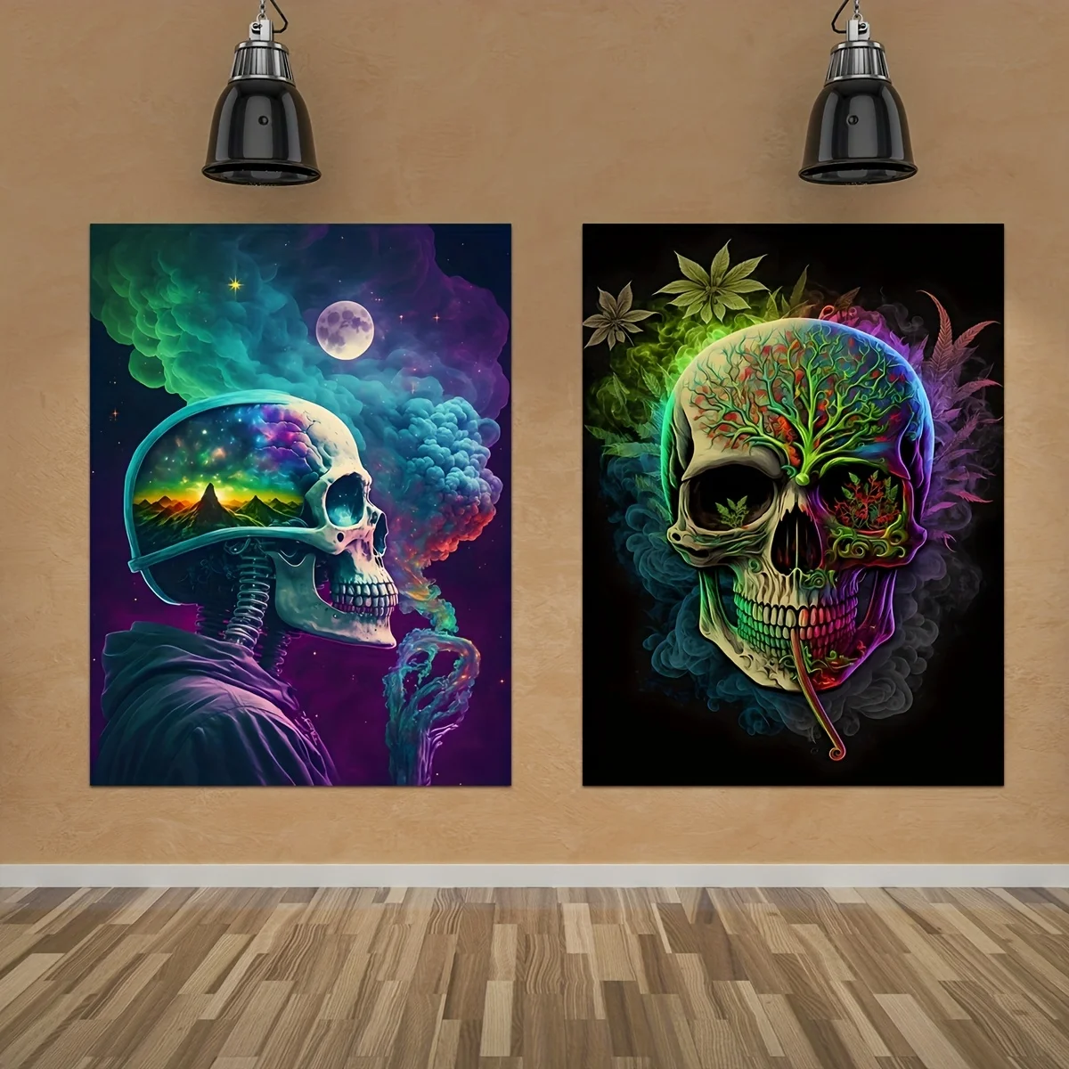 1pc Weed Skull Poster,Psycho Skull Abstract Wall Art Print Canvas ...