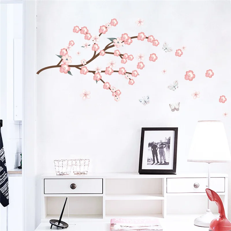 Pink Sakura Tree Branch Flower Wall Stickers For Shop Office Livingroom ...