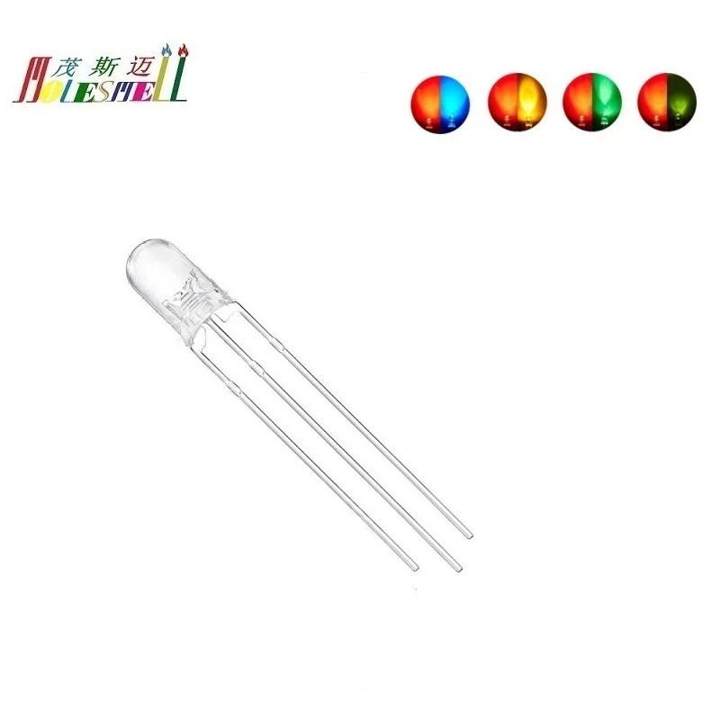 100pcs 5mm 3-pin Led Red/yellow Red/blue Red/green Bi-color Water Clear ...