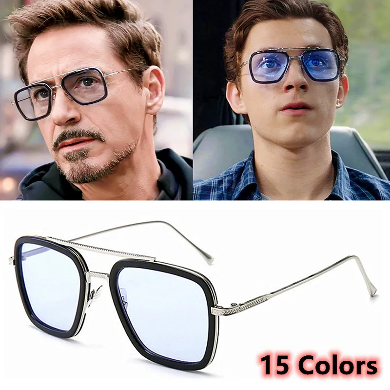 Filme Avengers Tony Stark Sunglasses Vintage Square Metal Frame Óculos ...