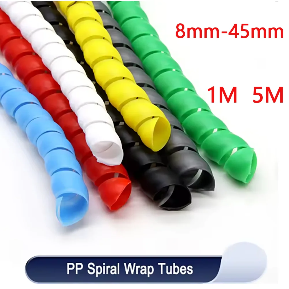 1/5Meters 8mm-45m Line Organizer Pipe Protection Flexible Spiral Wrap ...