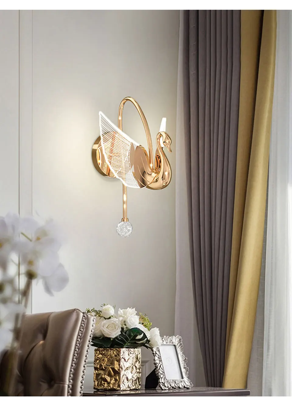 Nordic Art Deco LED Swan Wall Lamp for Bedroom Bedside wall Living ...
