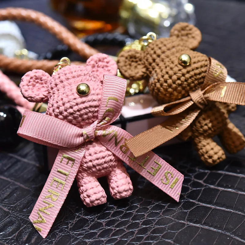 Cartoon Wool Bear Key Chain Female Creative Lovely Bell Doll Keyring ...