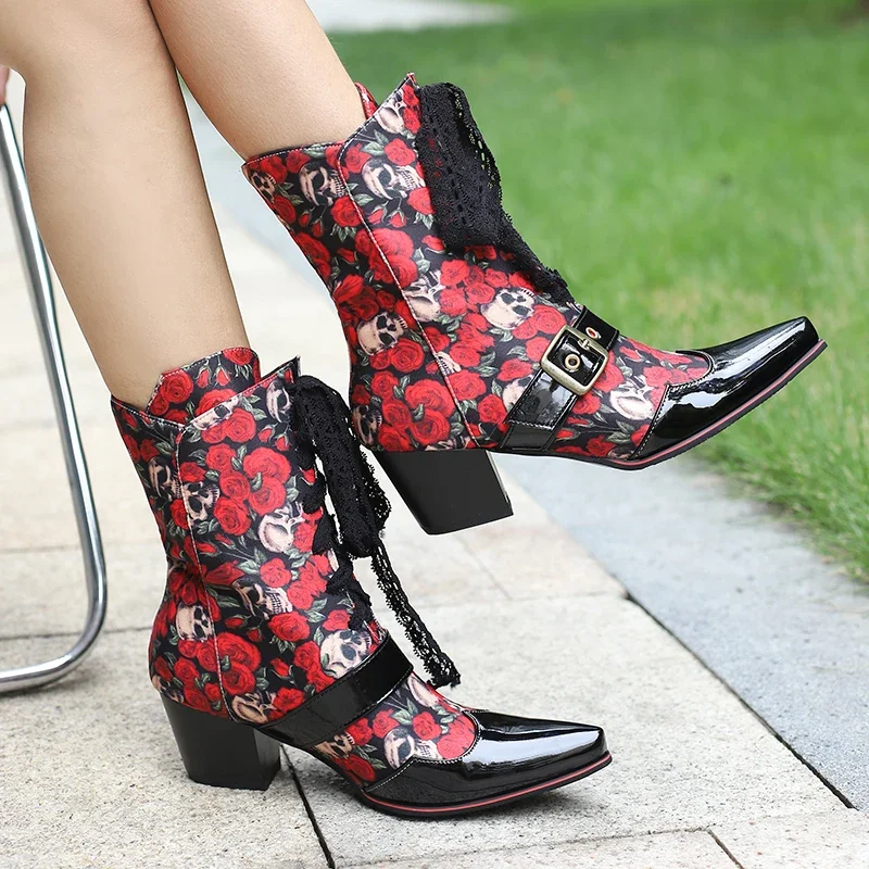 Botines-con-estampado-de-flores-para-mujer-botas-cortas-de-talla-grande ...