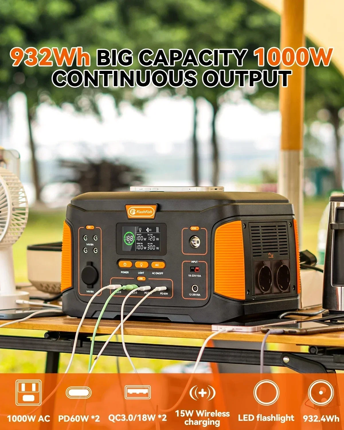 # 1000W Portable Power Station 932Wh Solar Generator Battery Supply ...