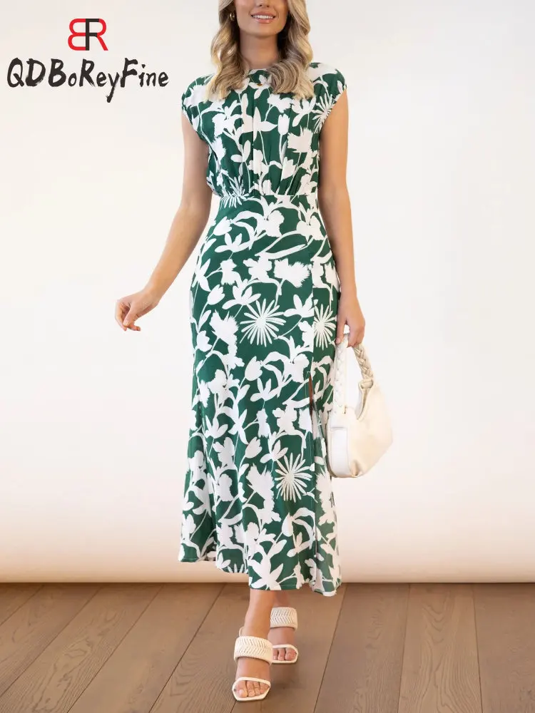 Green-Women-Dress-Summer-Elegant-Floral-Print-Sleeveless-A-Line-Sexy-Backless-Beach-Dress ...