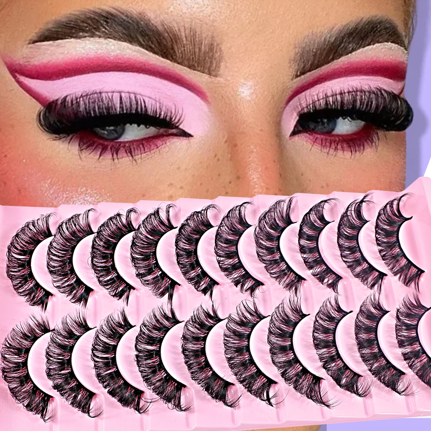 10 Pairs D Curl Russian Volume Lashes Dramatic Classic Russian Strip ...