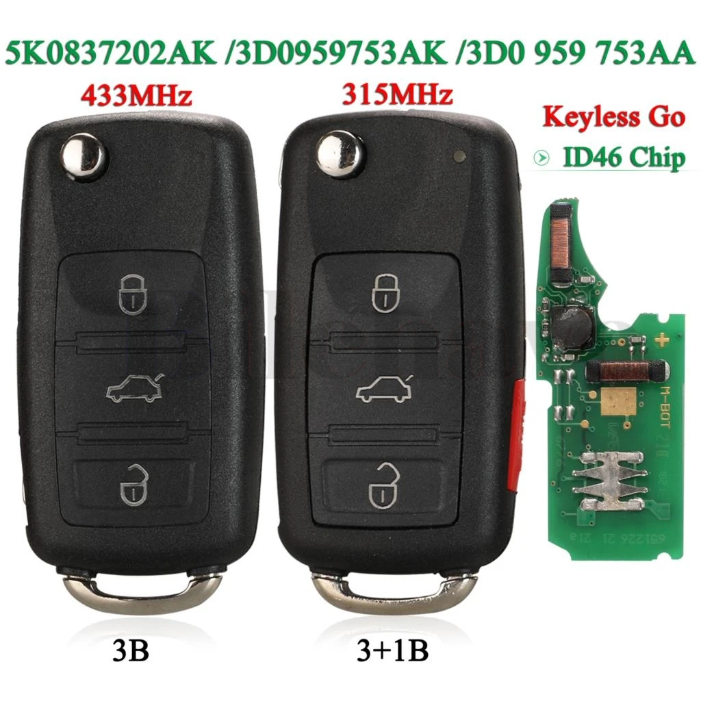 jingyuqin 315MHz/433MHz ID46 For VW Volkswagen Touareg Fit Audi A8 S8 ...