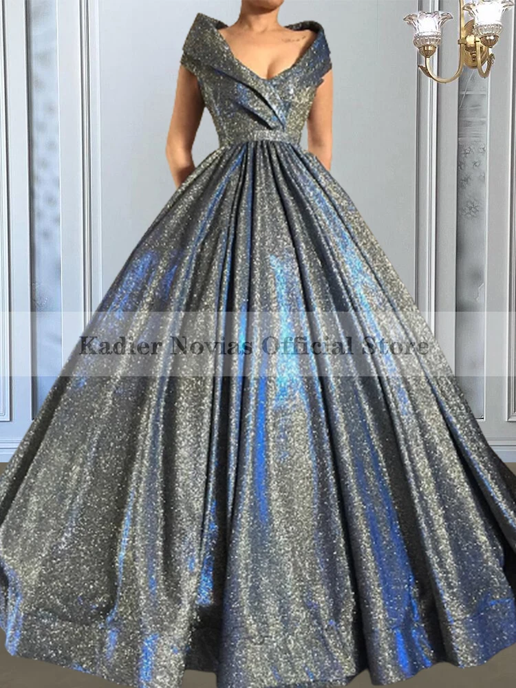 Long Ball Gown Grey Evening Dress Lace Up Back Robe De Soiree Elegant ...