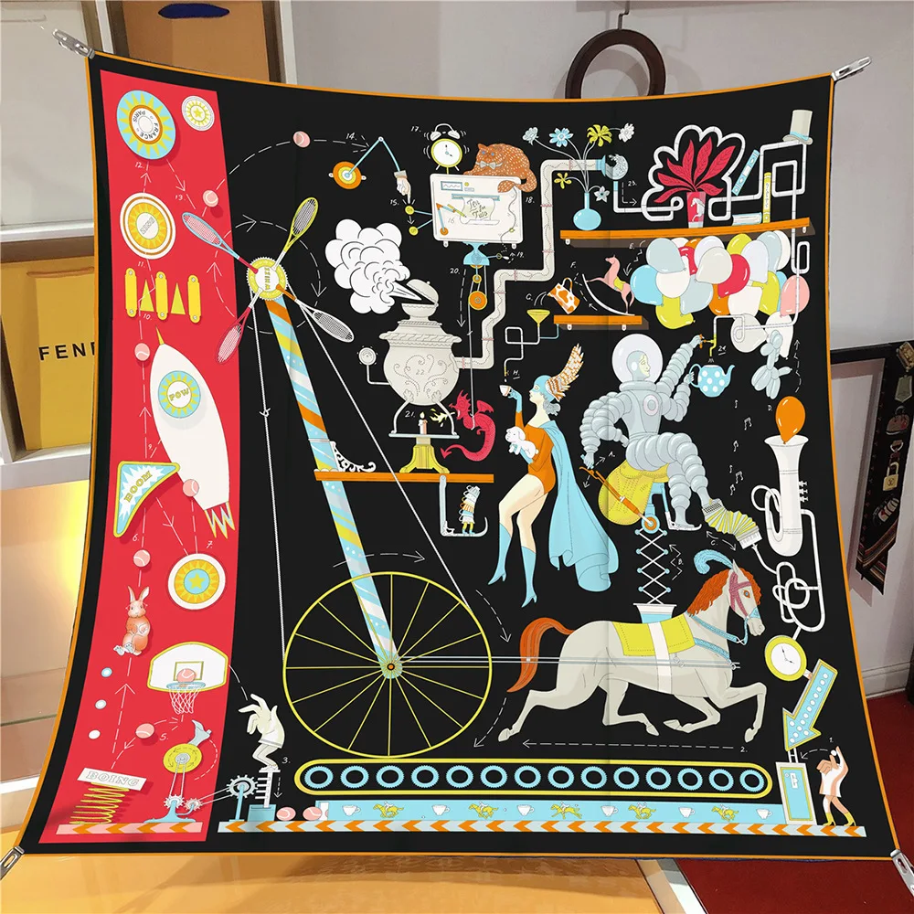 New-90cm-Twill-Silk-Scarf-Shawl-Luxury-Brand-Carriage-Balloon-Square ...