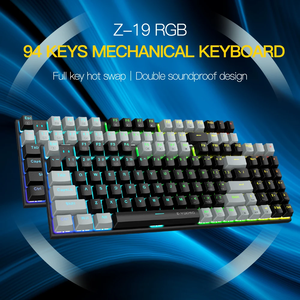 HUO JI E YOOSO Z 19 USB Wired Mechanical Keyboard RGB Backlit 94 Key Hot Swappable Ergonomic ...