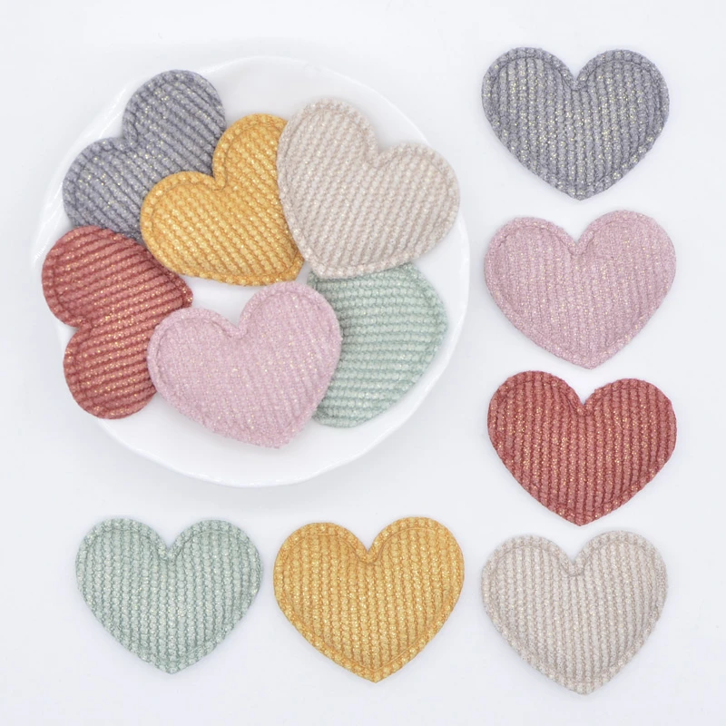 50pcs/lot 35*30mm Padded Glitter Cloth Heart Appliques For Diy Hat ...