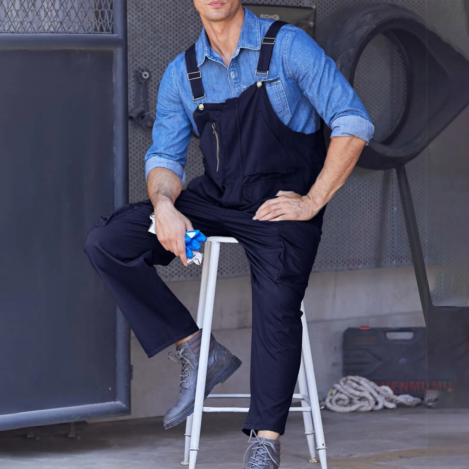 Bib Jumpsuit Trendy Wide Leg Men Bib Overalls Skin-Friendly Bib ...