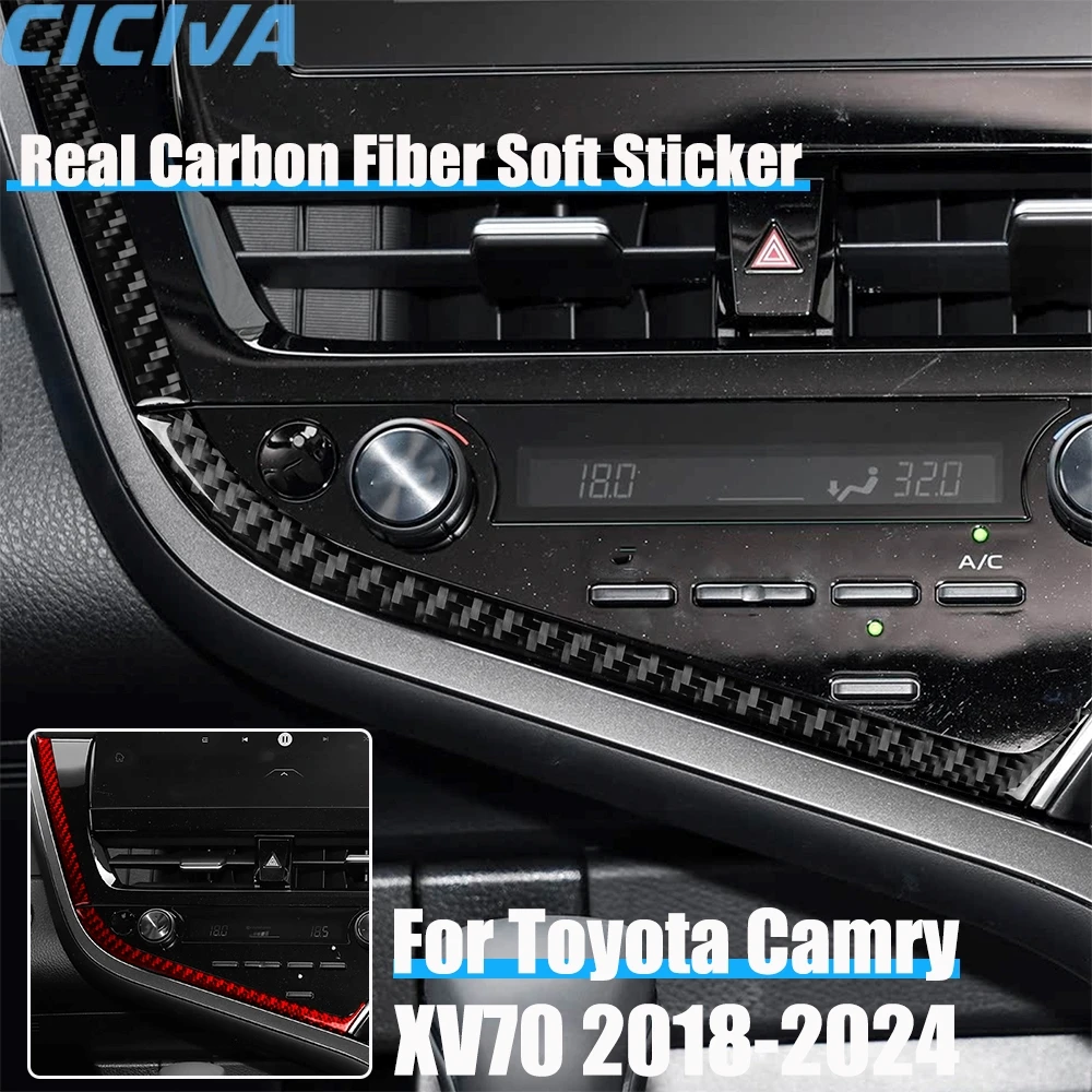 Real Carbon Fiber Car Accessories Center Strip Trim Cover Soft Sticker ...
