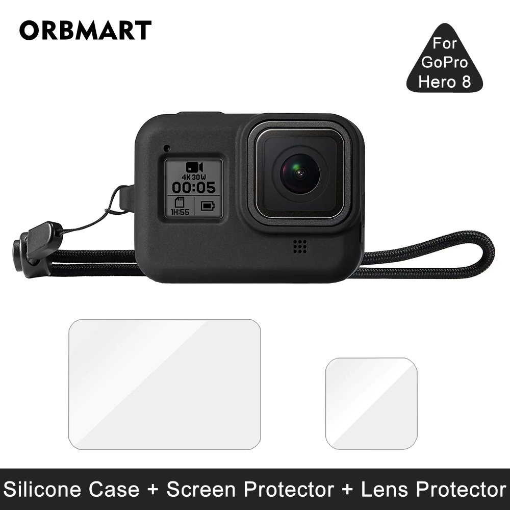 Silicone Case for GoPro Hero 8 Black Tempered Glass Screen Protector ...