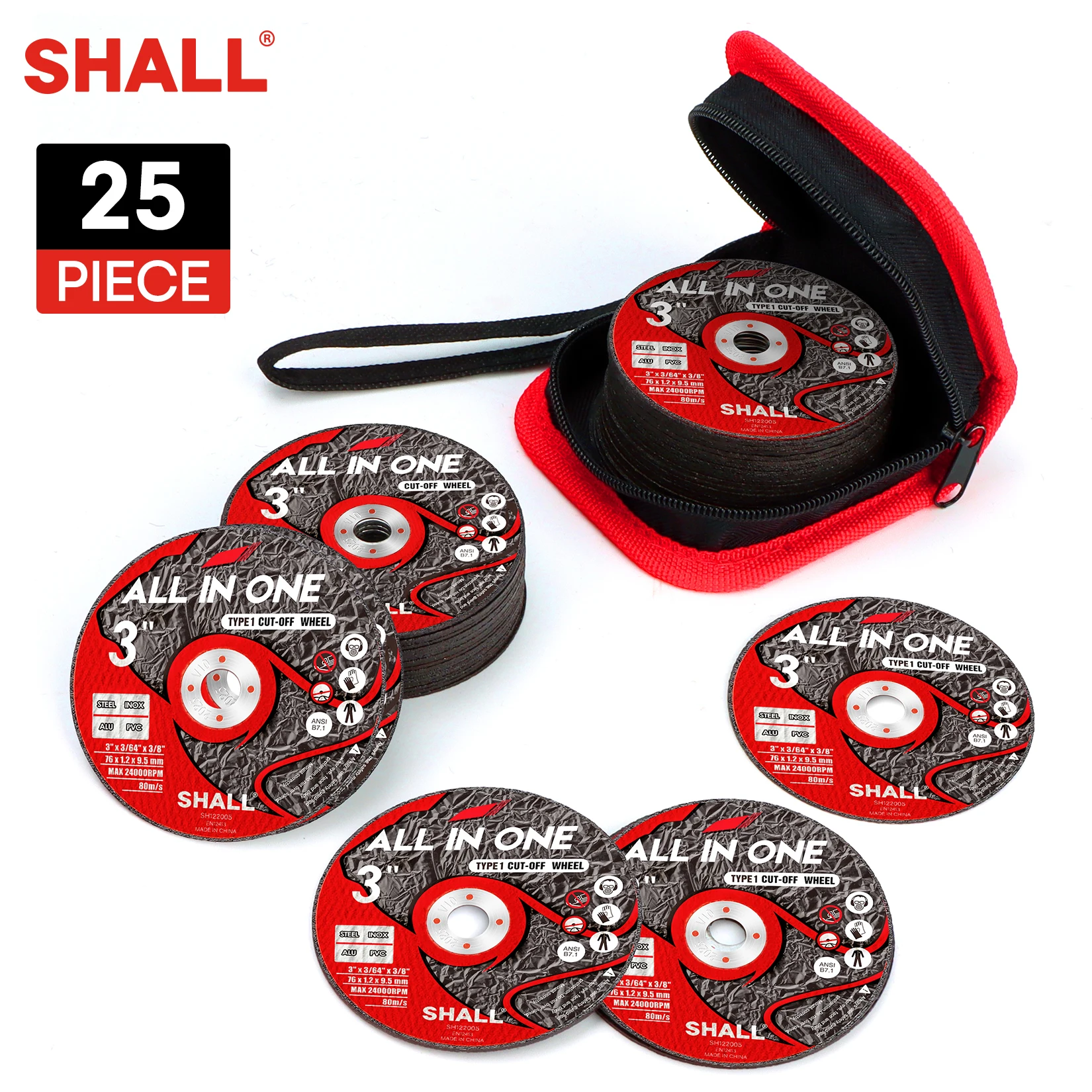 SHALL 25-pack Cutting Disc Metal Cut Off Wheel 76 x 1.2 x 9.5mm Angle Grinder Disc with Pouch ...