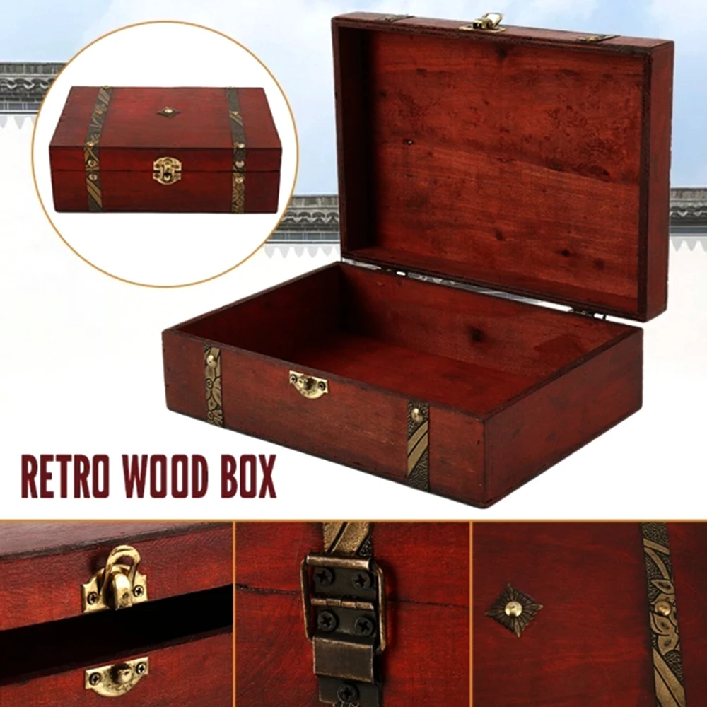 Wood-Box-23x16x7-5cm-Natural-Wooden-Storage-Case-Home-Storage-Retro ...