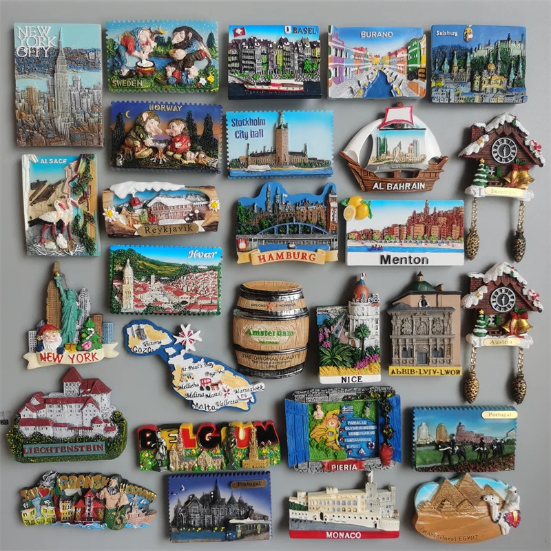 Fridge magnets tourist souvenir Switzerland Reykjavik Iceland Belgium ...