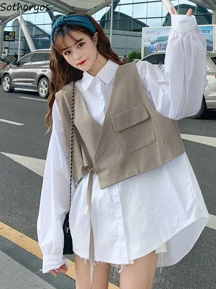 Vests-Women-Lace-up-Simple-Leisure-All-match-Temperament-Solid-Ladies ...