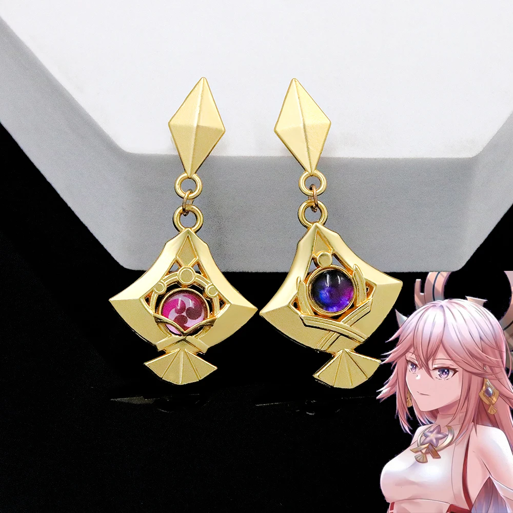 Genshin pendientes de impacto para mujer, aretes de Anime Yae Miko ...