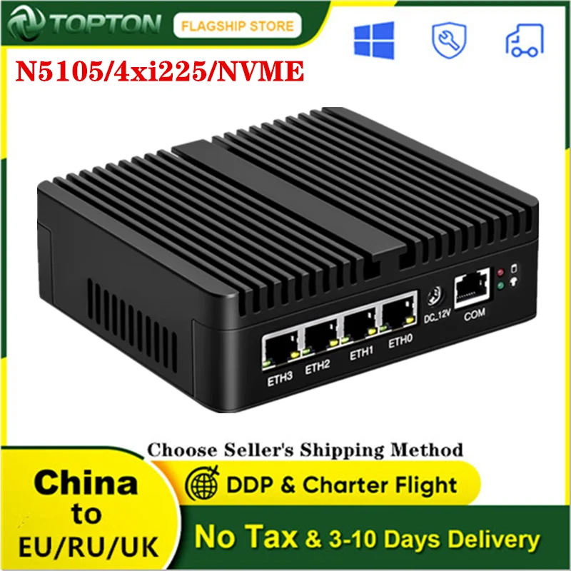 Fanless Mini PC pfSense Firewall Soft Router N5105 N5100 4x Intel i225 ...