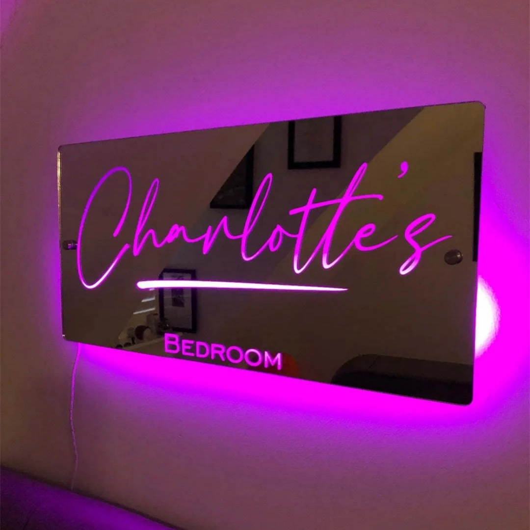 New Personalized Name Mirror Bedroom Mirror with LED Light Neon Sign ...