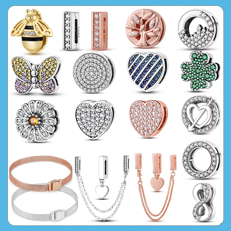 925 Silver Bee Safety Chain Clip Charm Beads fit Original Pandora ...