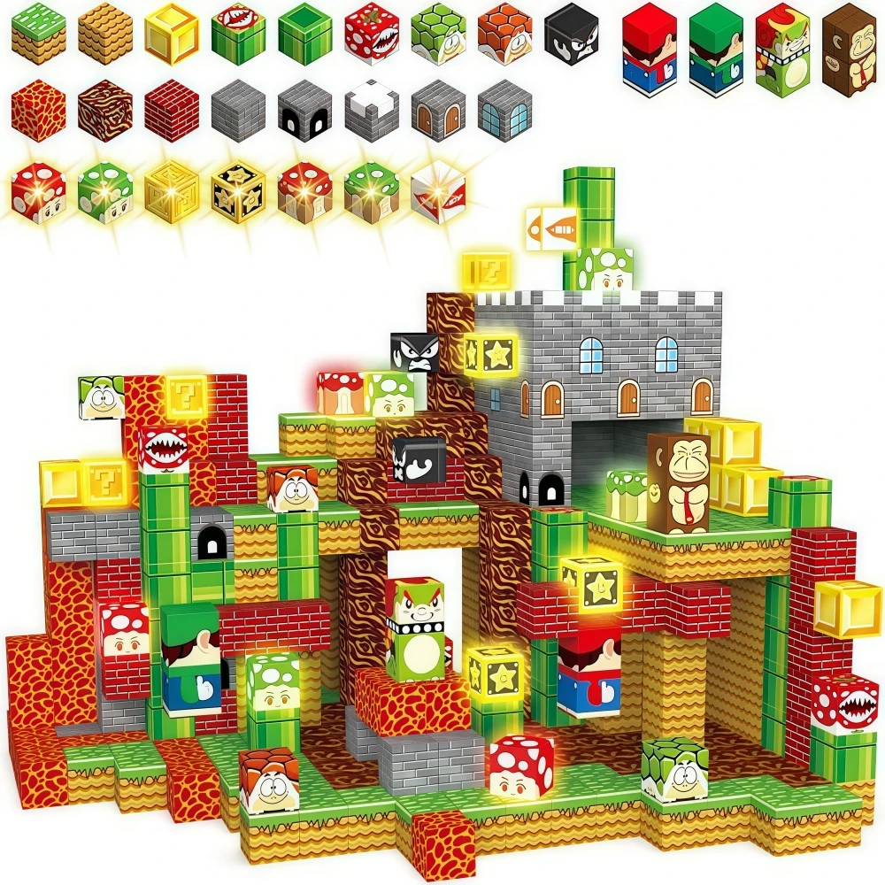 Nuevo DIY bloques de construcción magnéticos cubo Mario World modelo ...