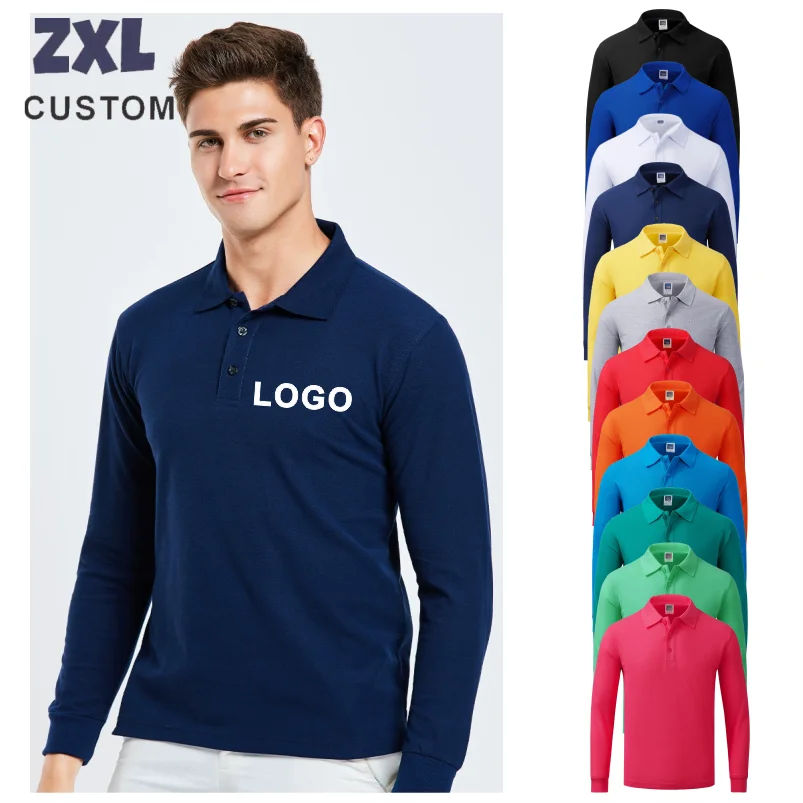 Cotton Long Sleeve Polo Shirts Personal Company Group Design Custom ...