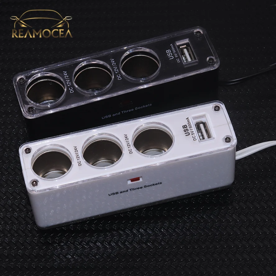 Reamocea 3 Way Multi Socket Car Cigarette Lighter Spliter USB Plug ...