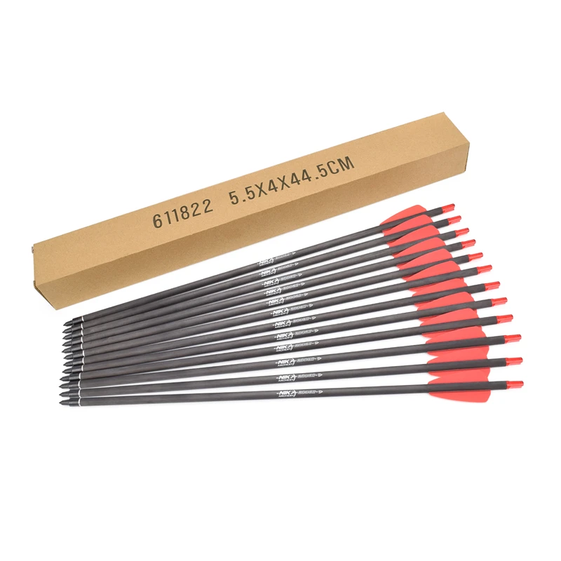 12Pcs 15" R9 Crossbow Bolts SP350 Carbon Arrows 2" Red Vanes with ...