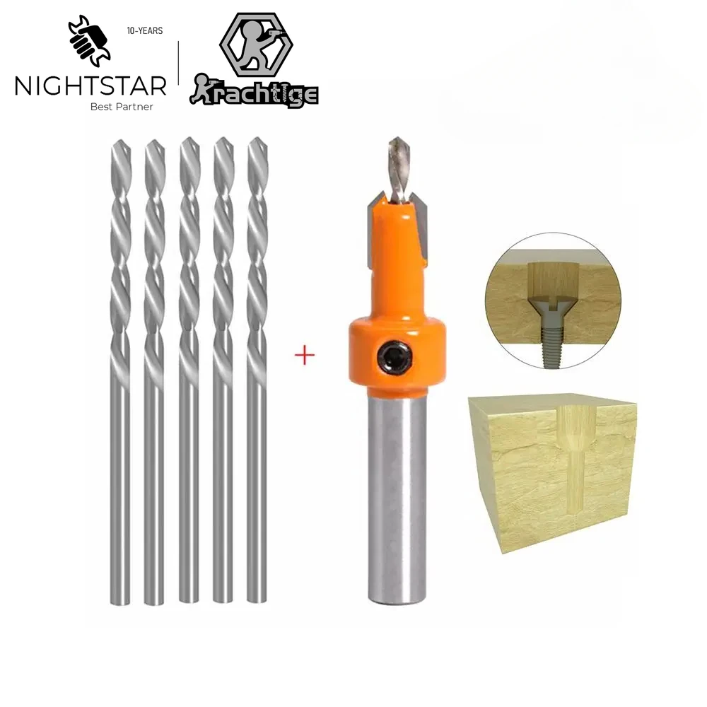 6Pcs-8mm-Shank-Countersink-Drill-Bit-Set-Wood-Router-Bit-Milling-Cutter ...