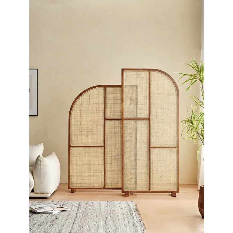 Japanese-style-solid-wood-rattan-screen-combination-small-living-room ...