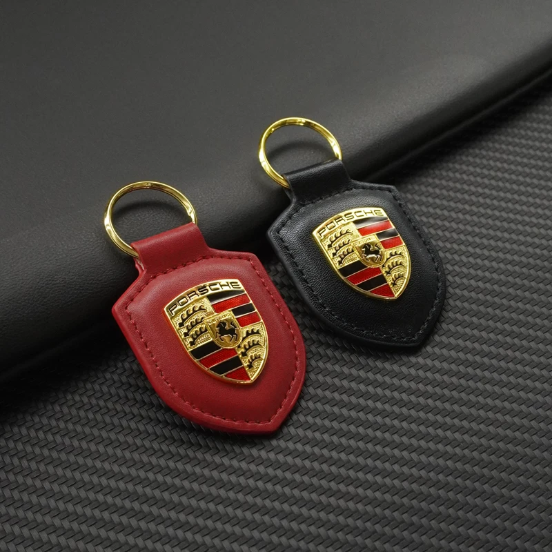 Car-Leather-Keychain-Shield-Type-3D-Emblem-Key-Ring-For-Porsche ...