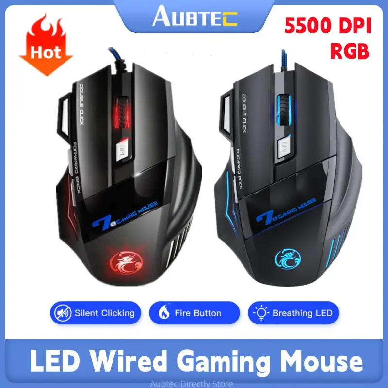 Gaming Competition Wired Mouse RGB+LED 5500DPI X7 Silent Optical Mice ...