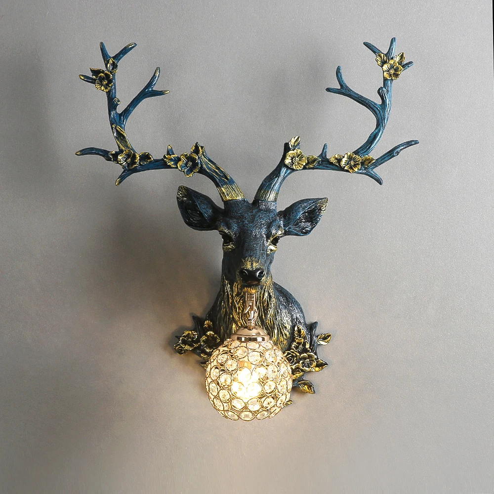 Resin-Deer-Lamp-Animal-Vintage-Luxury-Shade-LED-Wall-Lamp-Modern-Decor ...