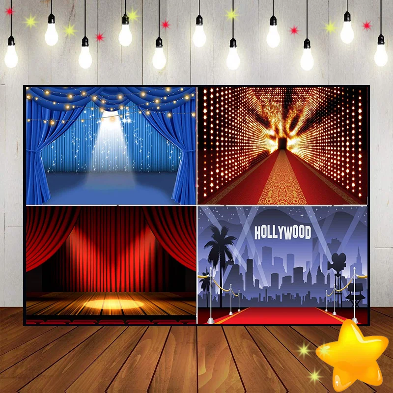 Stage-Birthday-Decoration-Golden-Background-Photo-Red-Drapes-Curtains ...