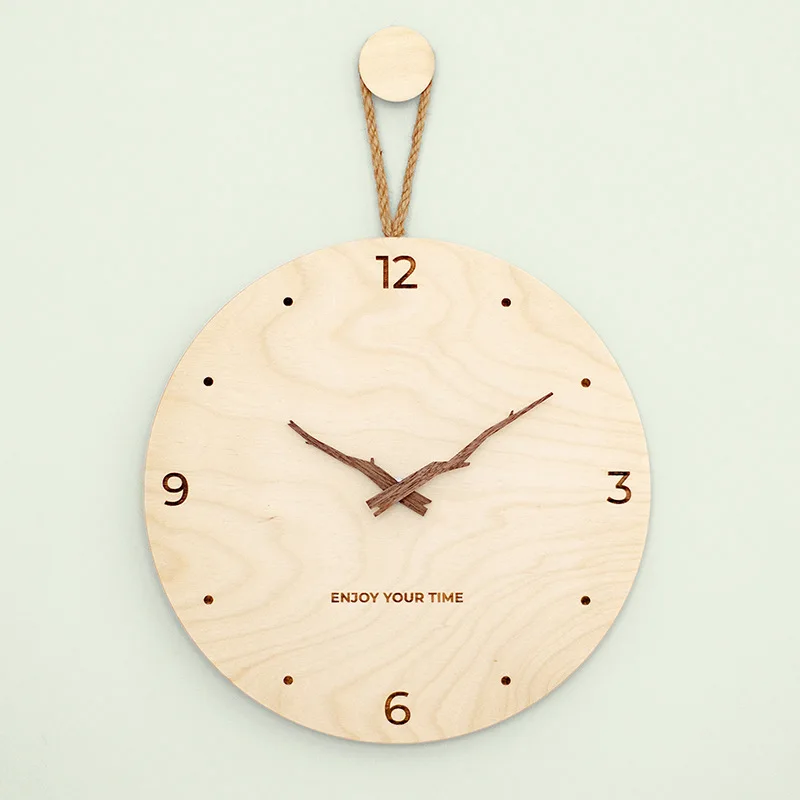 Nordic Minimalist Wooden Hemp Rope Wall Clock Creative Wall Hanging ...